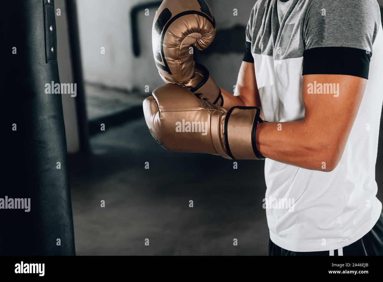 Handsome muscular young man wearing boxing gloves Stock Photo - Alamy