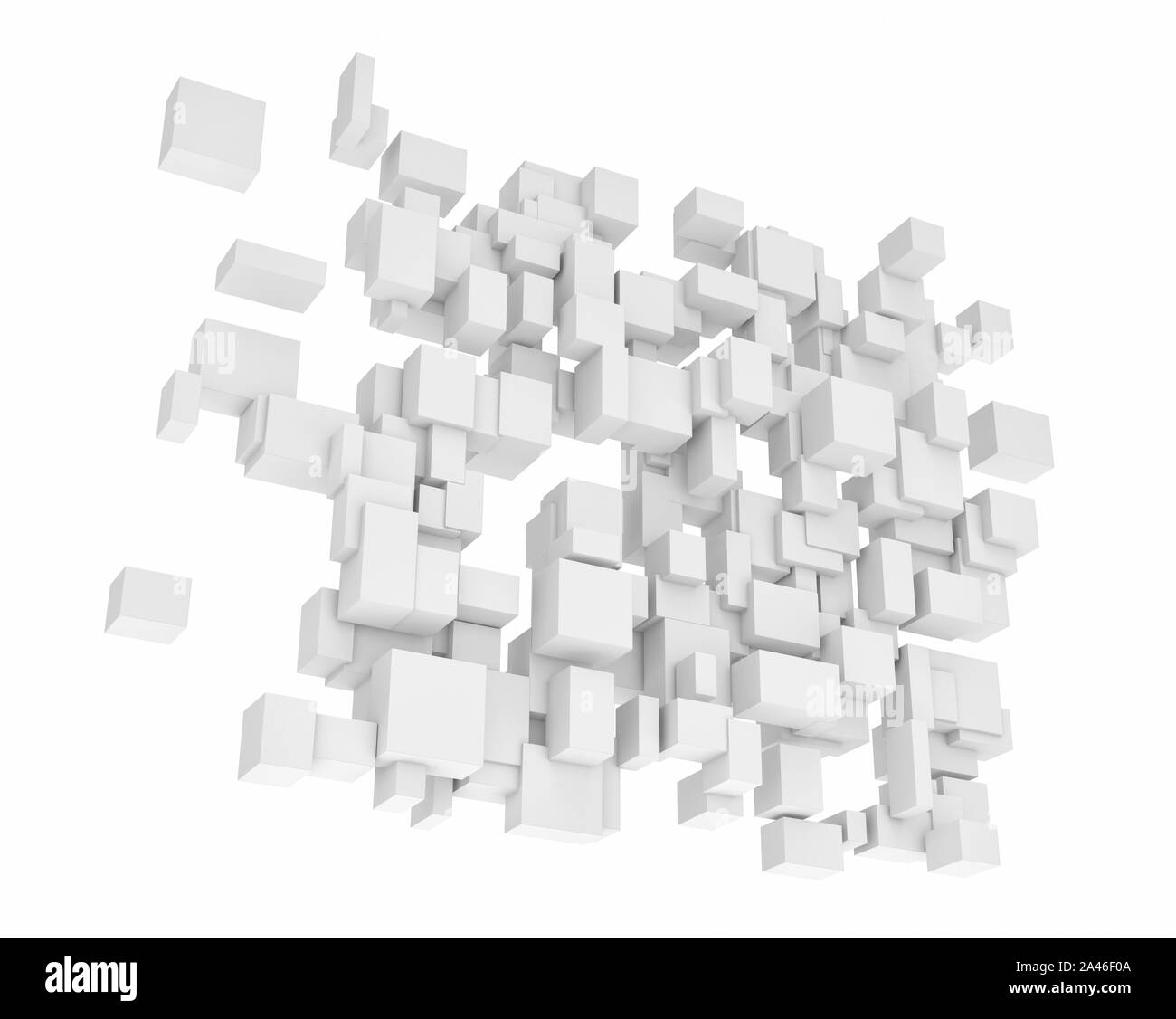 3d rendering of white square and rectangle blocks hanging vertically on ...