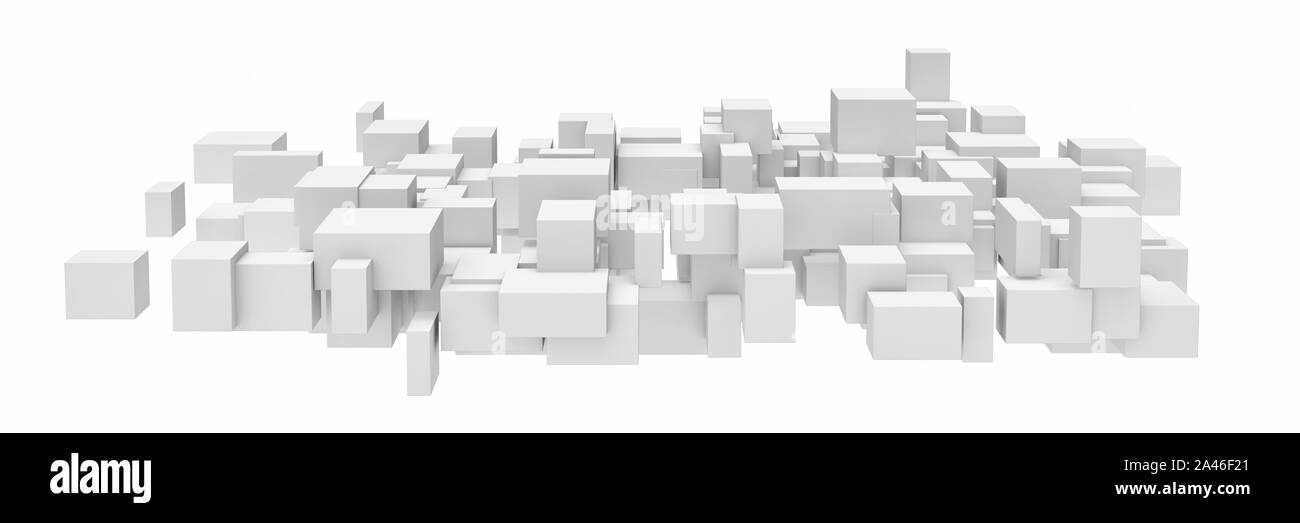3d rendering of white square and rectangle blocks on white background. Abstract forms ...