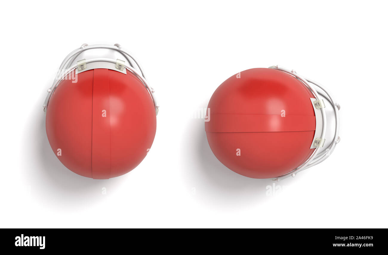 3d rendering of a two red American football helmets with a white ...