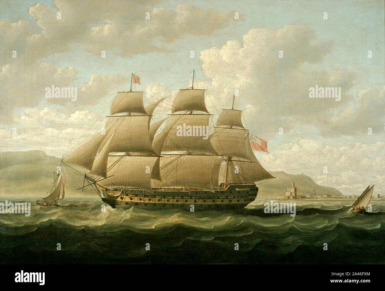 First Rate Warship Off Balearic Islands, Spain (HMS Britannia) c 1805 ...