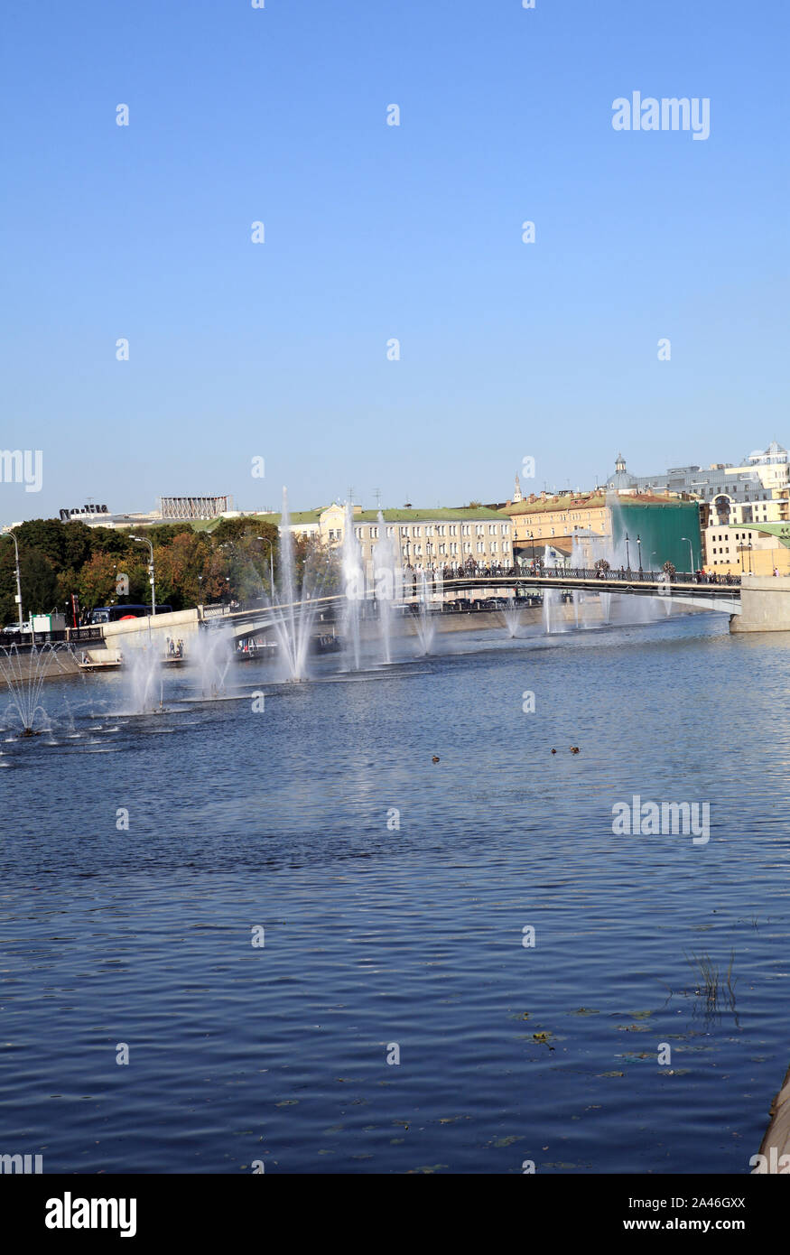 many fountain on river Stock Photo - Alamy
