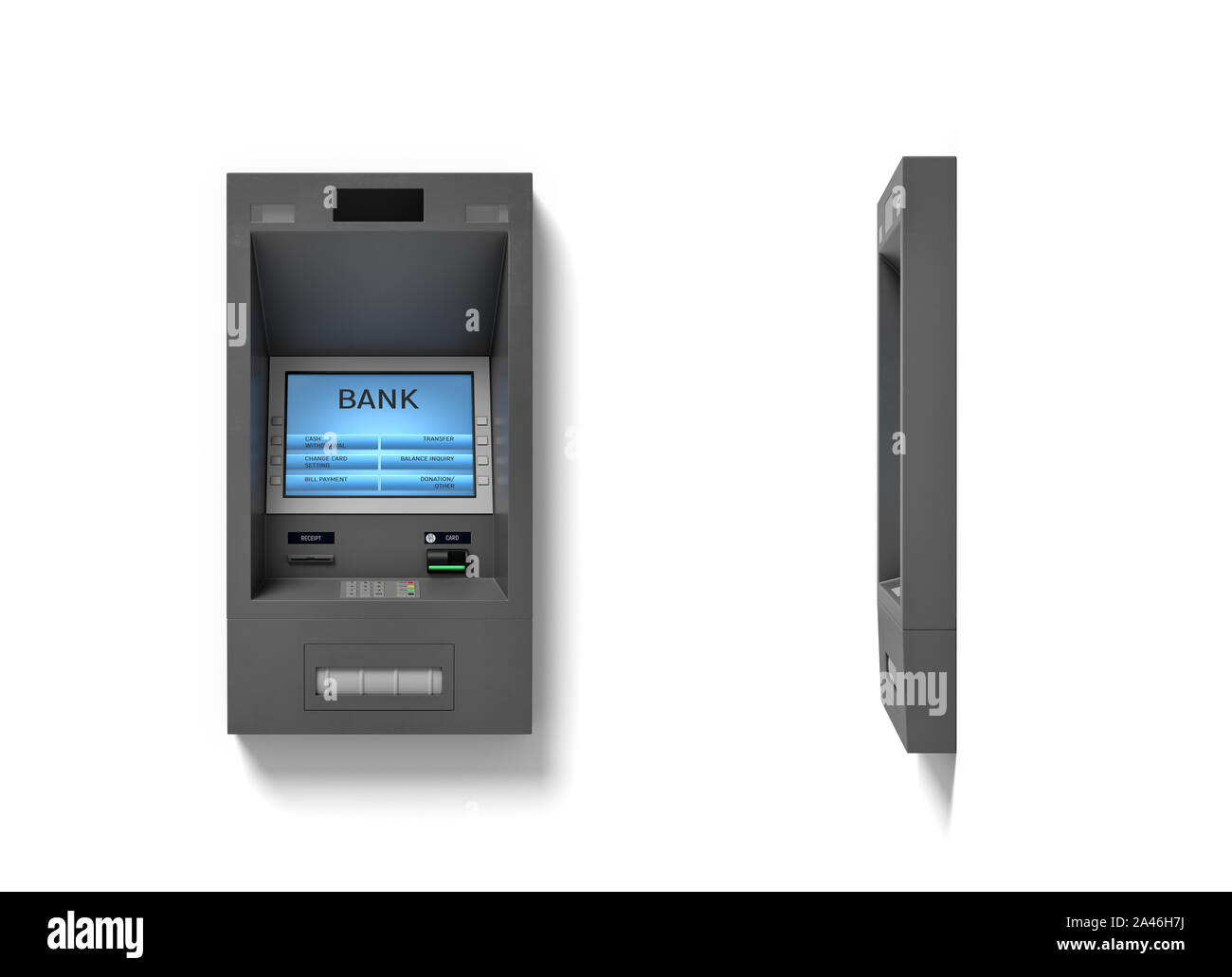 3d rendering of a wall ATM bank machine with a blue screen isolated on ...