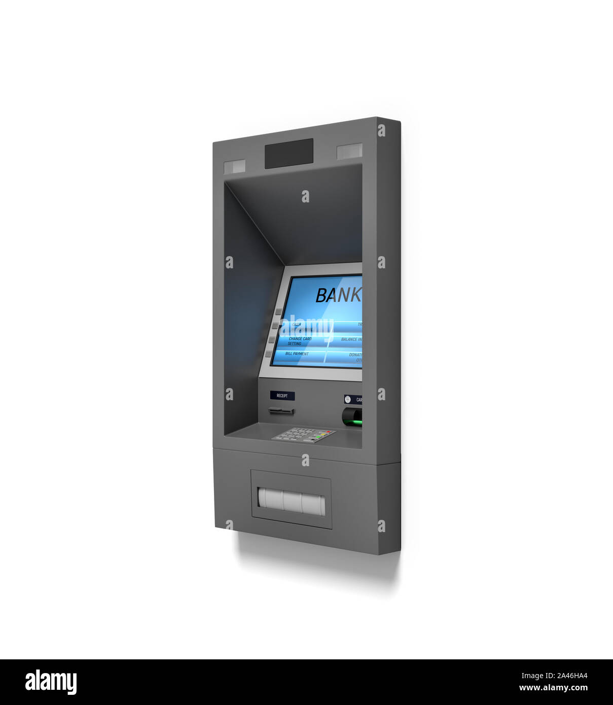 3d rendering of a wall ATM bank machine with a blue screen isolated on ...