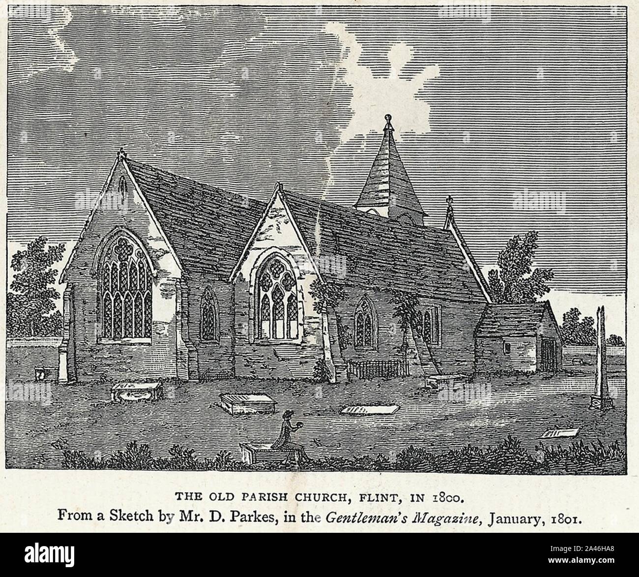 The old Parish Church, Flint, in 1800 Stock Photo - Alamy