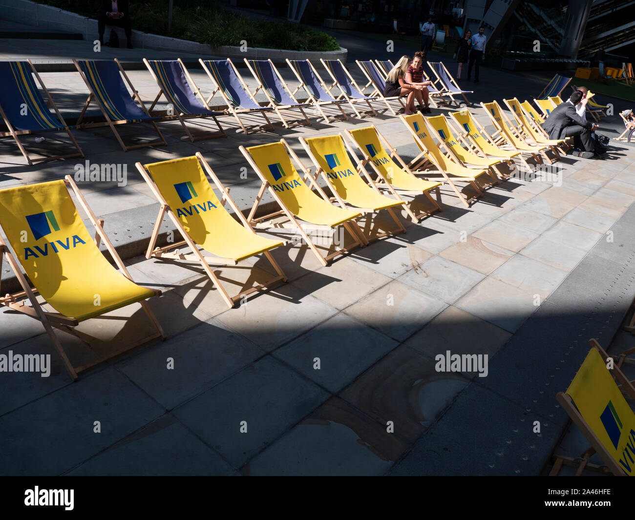 Aviva deckchairs near Fenchurch street London Stock Photo - Alamy