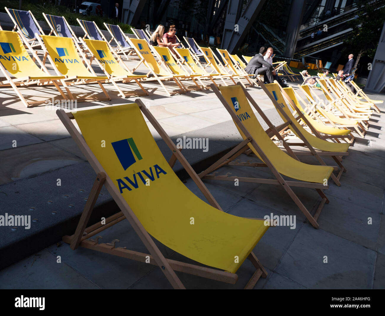 Aviva deckchairs near Fenchurch street London Stock Photo - Alamy
