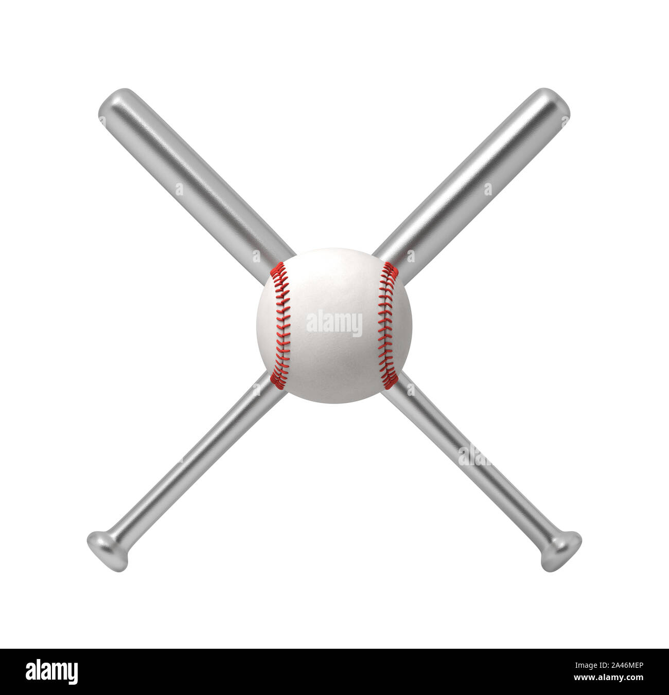 3d rendering of two steel baseball bats making a cross shape with a ...