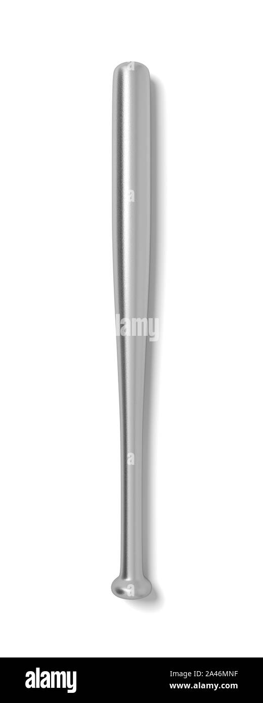 3d rendering of a single metal baseball bat with shining surface in top ...