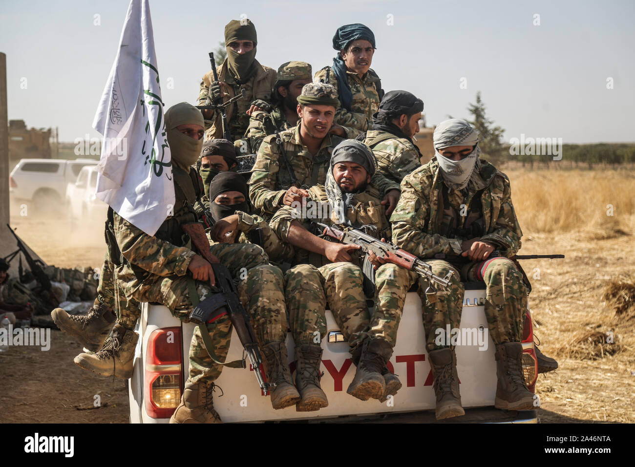Al Mabrouka, Syria. 12th Oct, 2019. Soldiers of the Turkish-backed ...