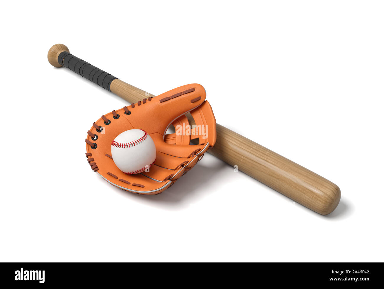 3d rendering of a baseball lying inside a large leather glove near a ...