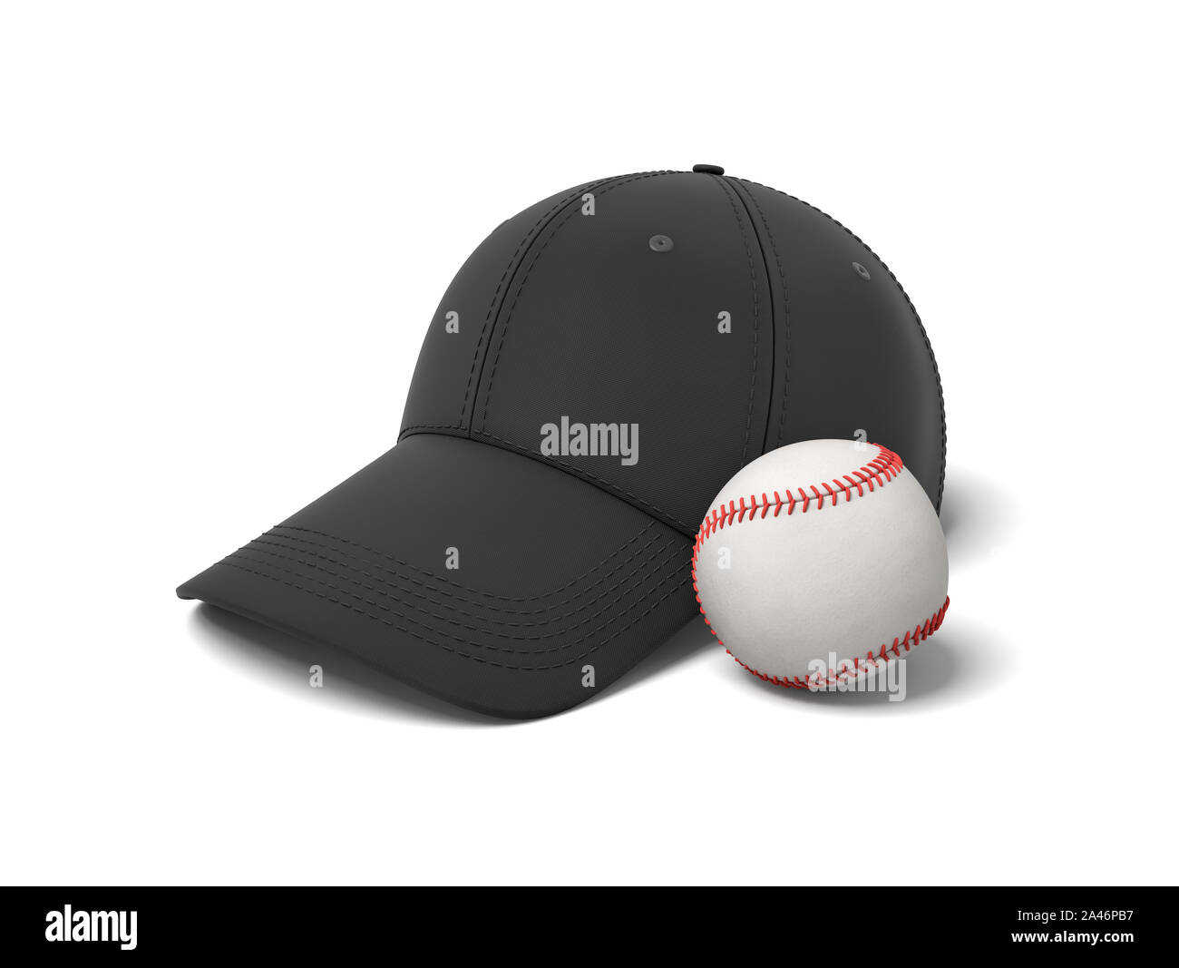 3d rendering of a white baseball with red stitching lying near a black ...