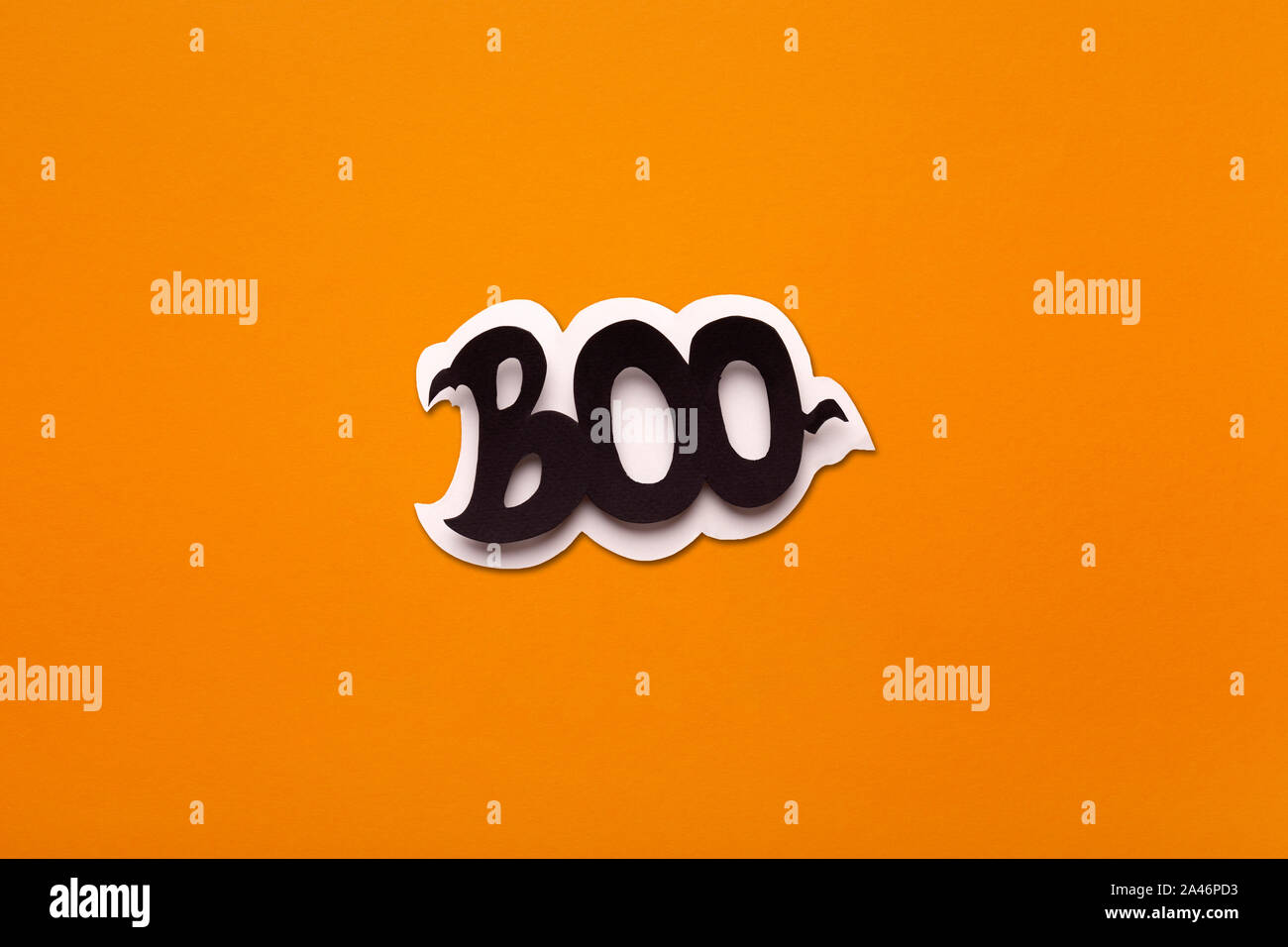 Boo creative paper text on Halloween background Stock Photo - Alamy