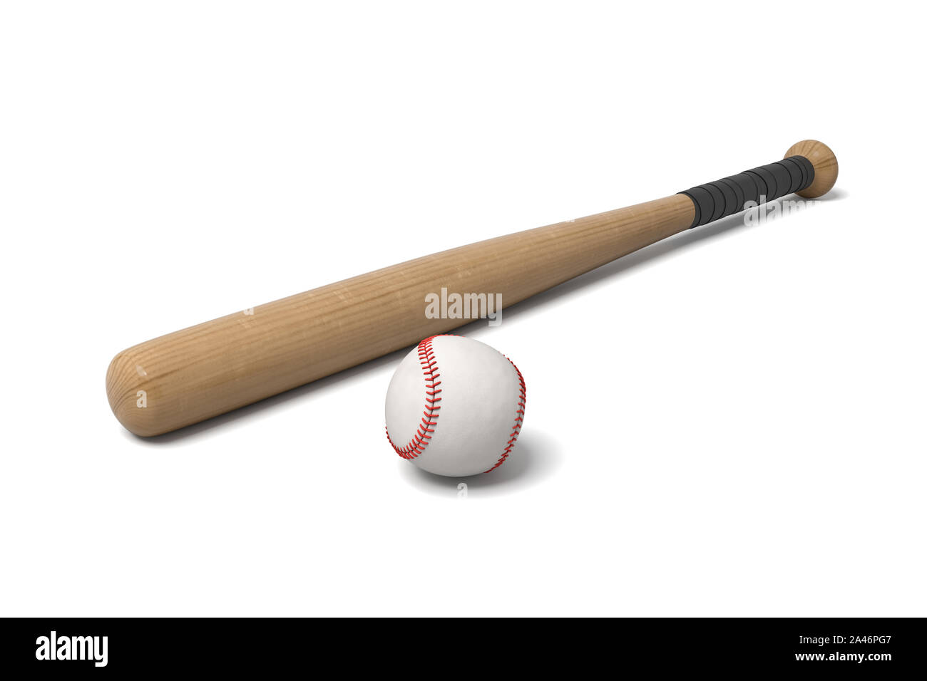 3d rendering of a wooden baseball bat with black wrap on the handle ...