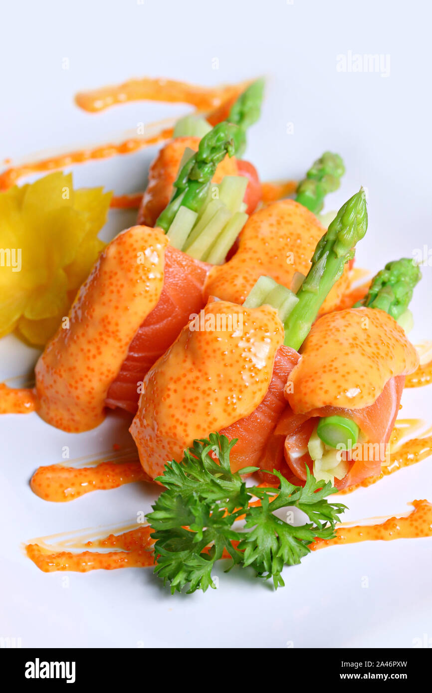 Salmon mentai sauce isolated on white background Stock Photo - Alamy