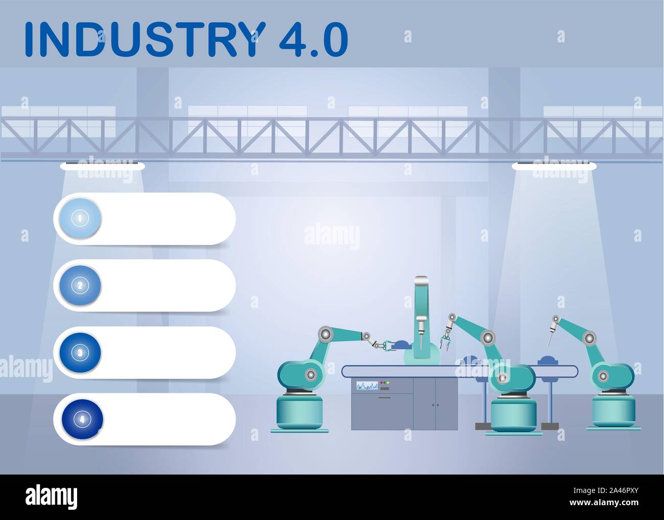 Industry 4.0 Smart factory concept showing robots working on assembly ...