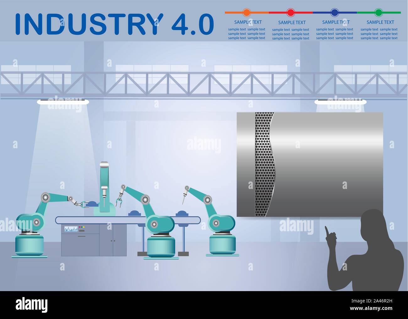 Industry 4.0 Smart factory concept showing color timeline and robots ...