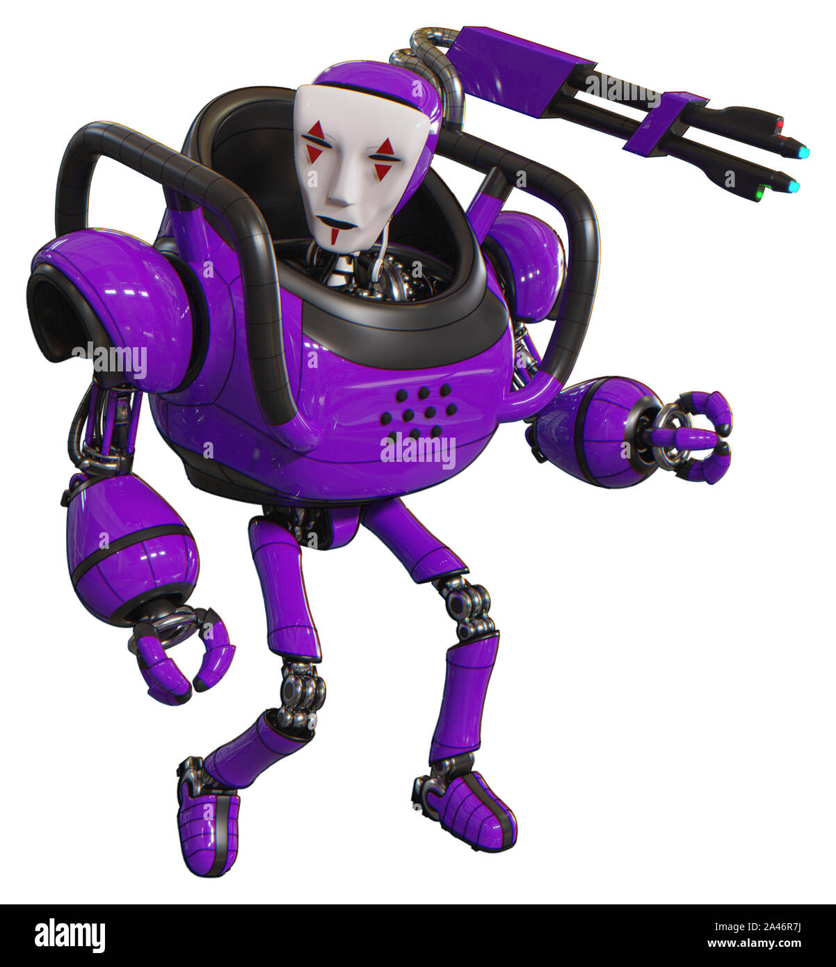 Robot containing elements: humanoid face mask, red clown marks, heavy ...