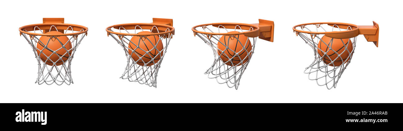 3d rendering of a set made of four basketball baskets with a ball ...