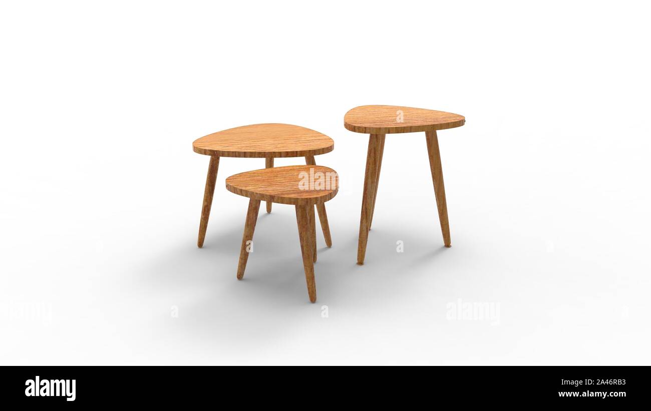 3d rendering of three coffee tables isolated in white background Stock ...