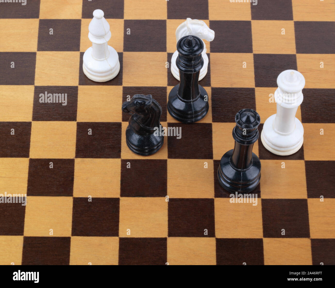 wooden checkerboard with figures Stock Photo - Alamy