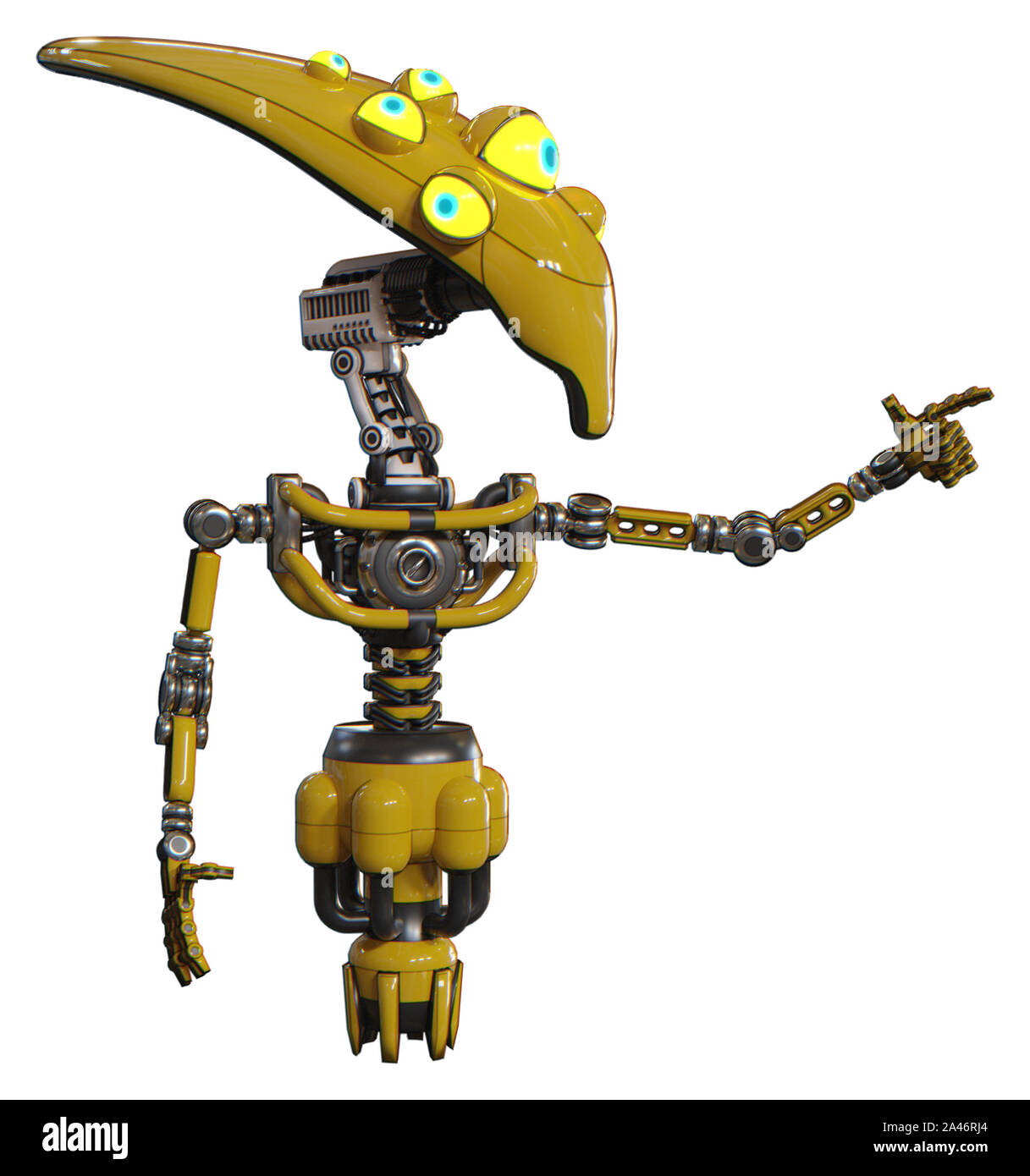 Mech containing elements: flat elongated skull head, yellow eyeball ...