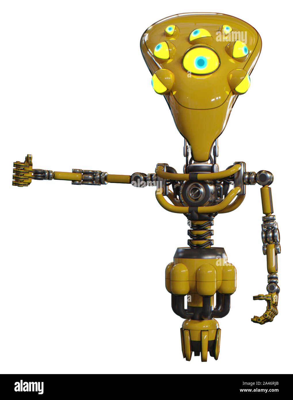 Mech containing elements: flat elongated skull head, yellow eyeball ...