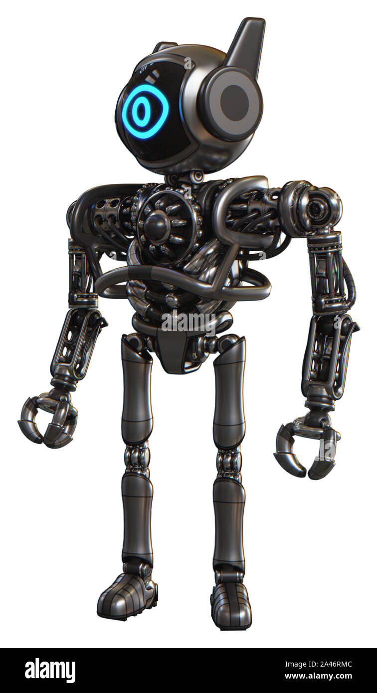 Robot containing elements: digital display head, large eye, winglets ...
