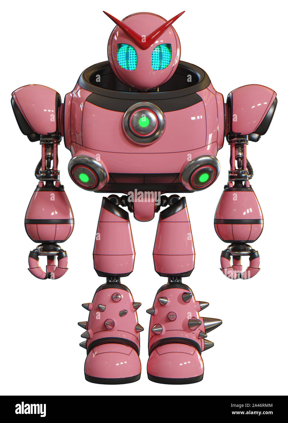 Robot containing elements: grey alien style head, blue grate eyes ...