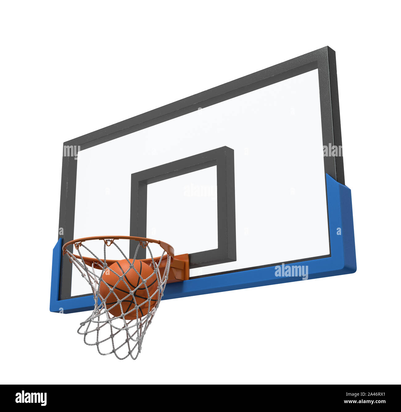 3d rendering of a basketball ball falling inside a basket attached to a ...