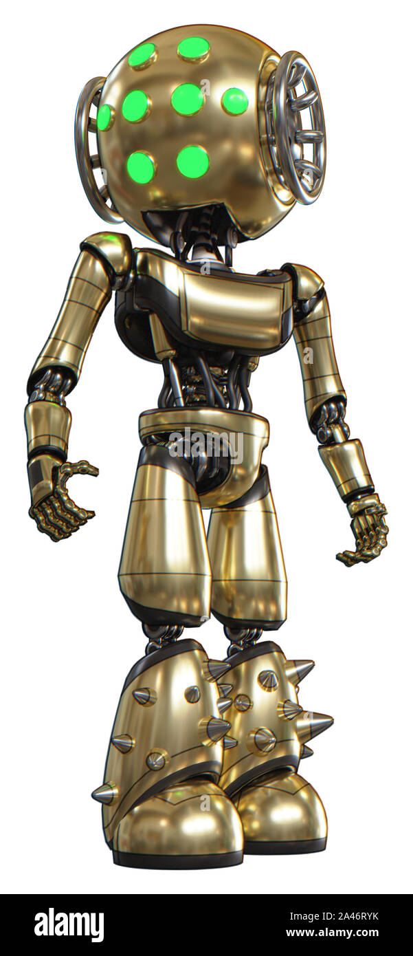 Mech containing elements: round head, green eyes array, light chest ...