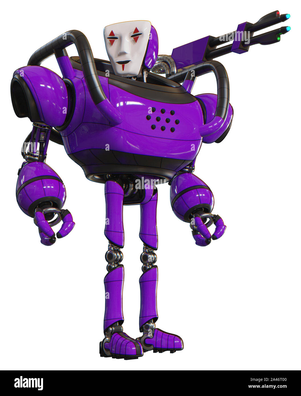 Robot containing elements: humanoid face mask, red clown marks, heavy ...