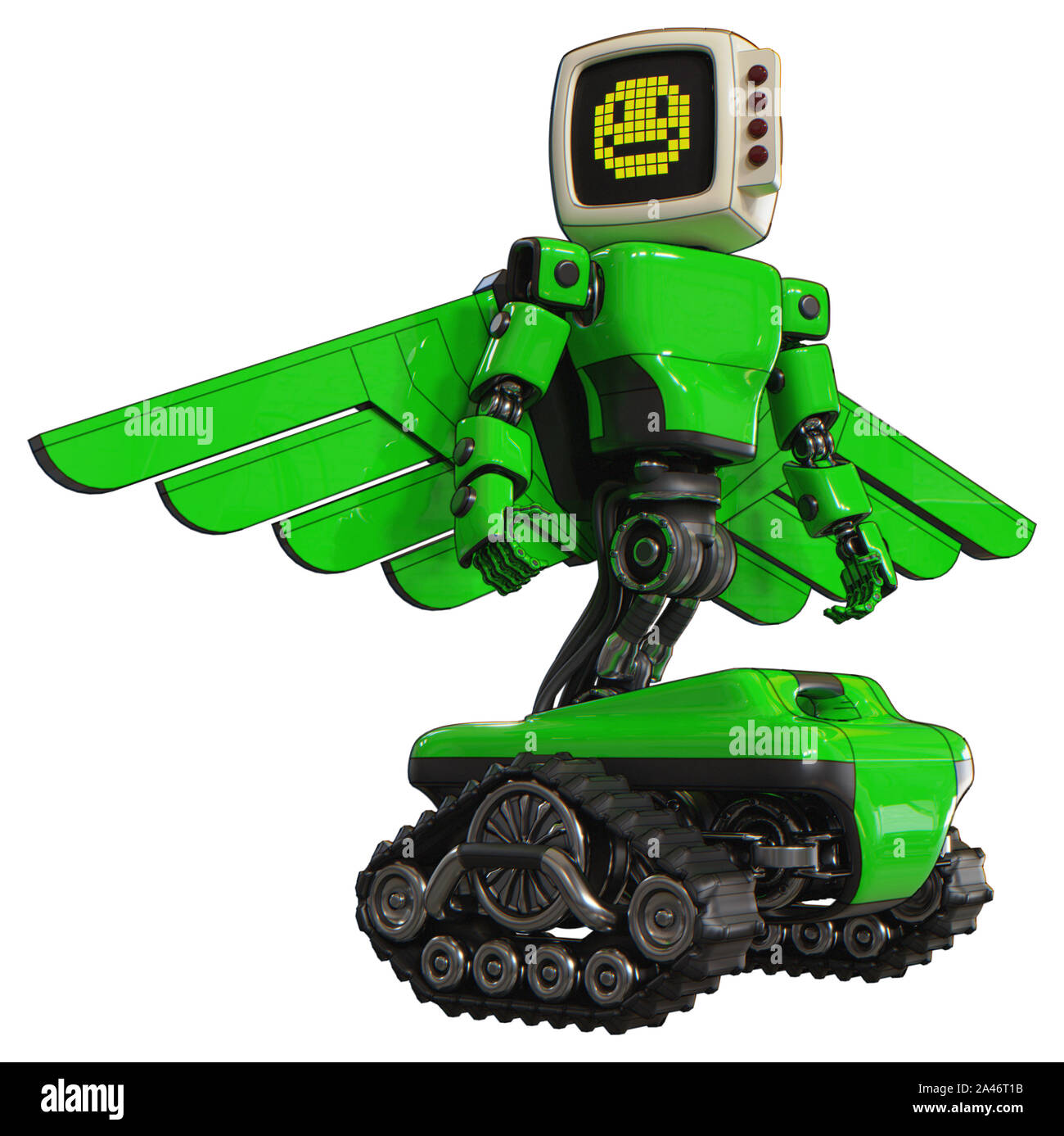 Mech containing elements: old computer monitor, pixel design of yellow ...