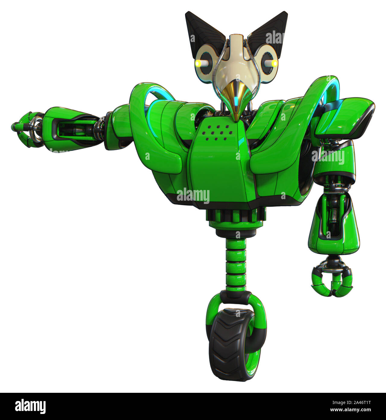 Cyborg containing elements: bird skull head, yellow led protruding eyes ...