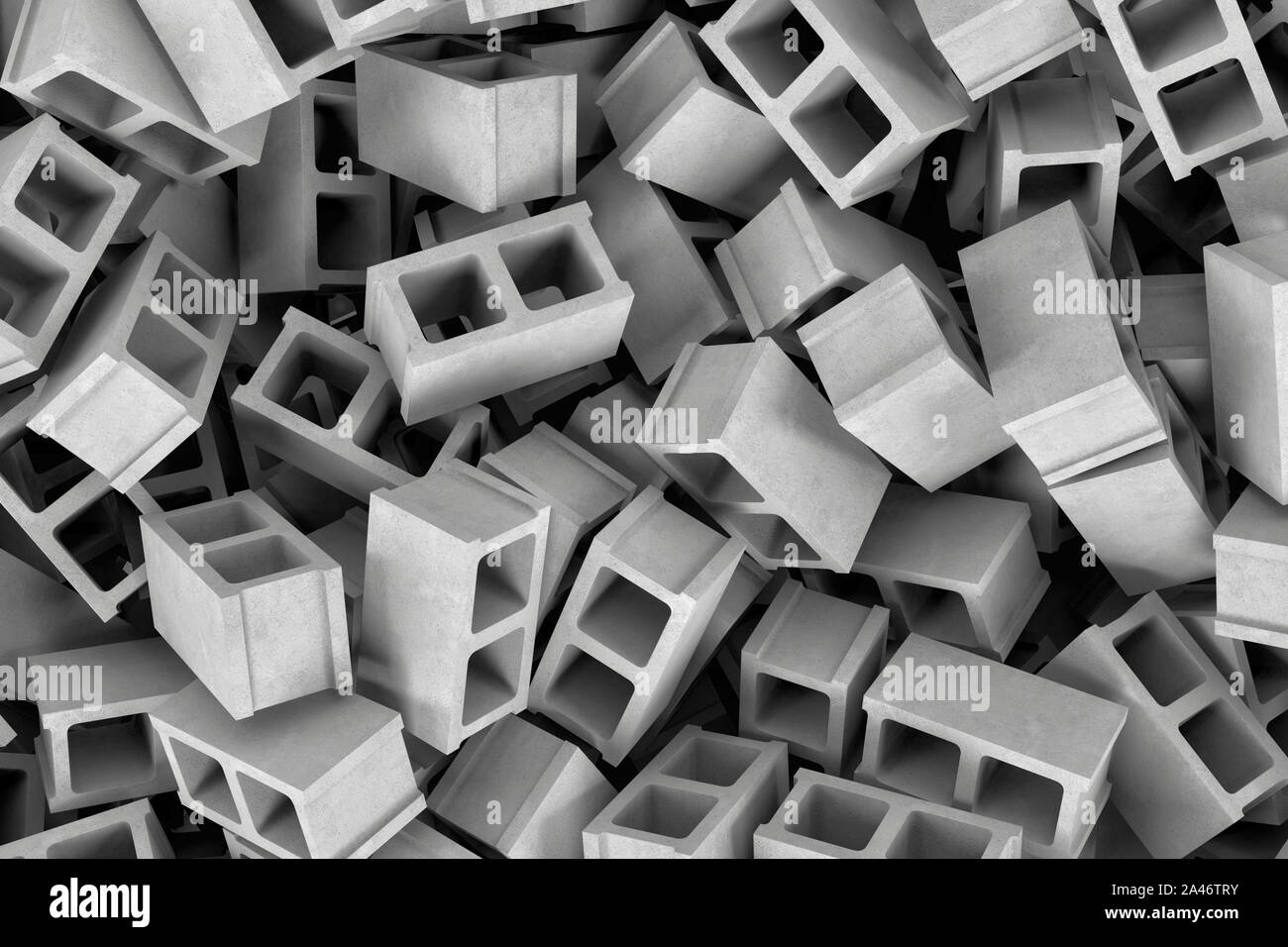 3d rendering of a huge amount of gray cinder blocks lying together in ...
