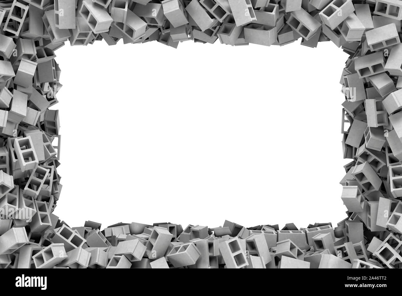3d rendering of a rectangular frame made of gray cinder blocks lying at ...