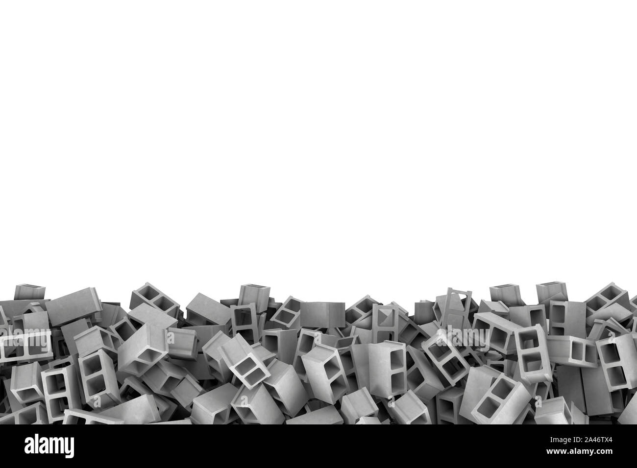 3d rendering of frame made of gray cinder blocks lying at the bottom on ...