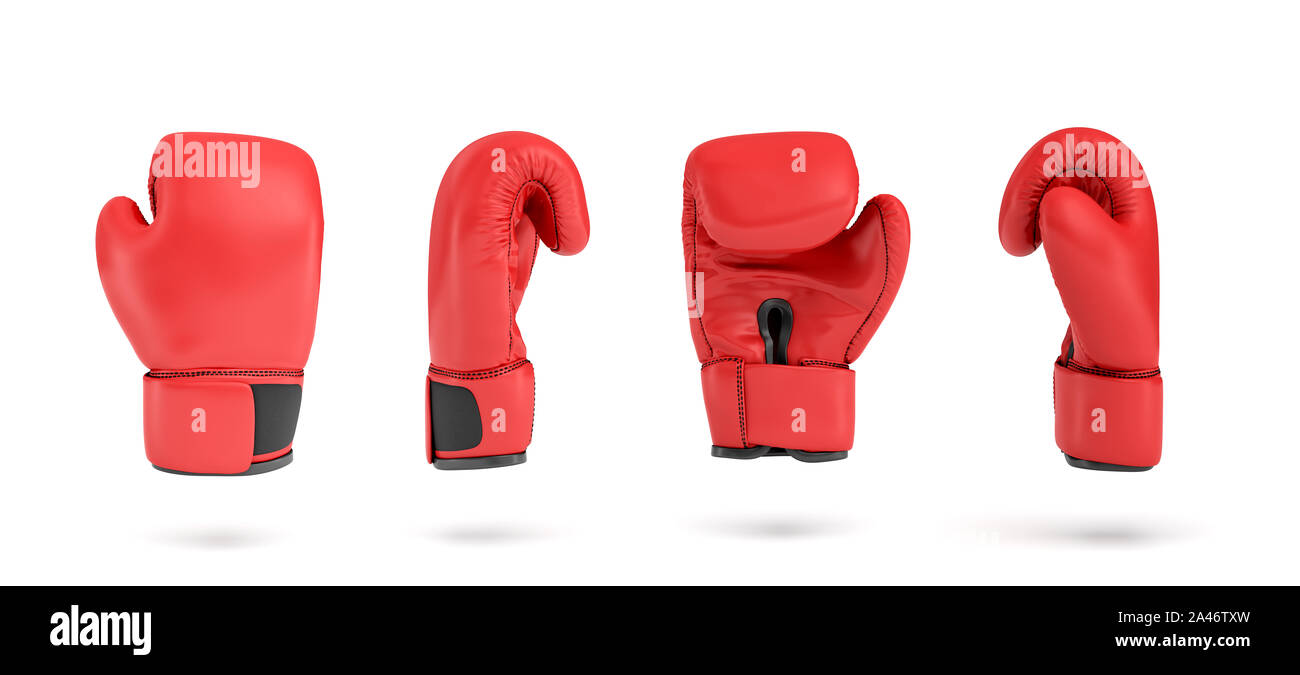 3d rendering of a red right boxing glove in four different angle views ...