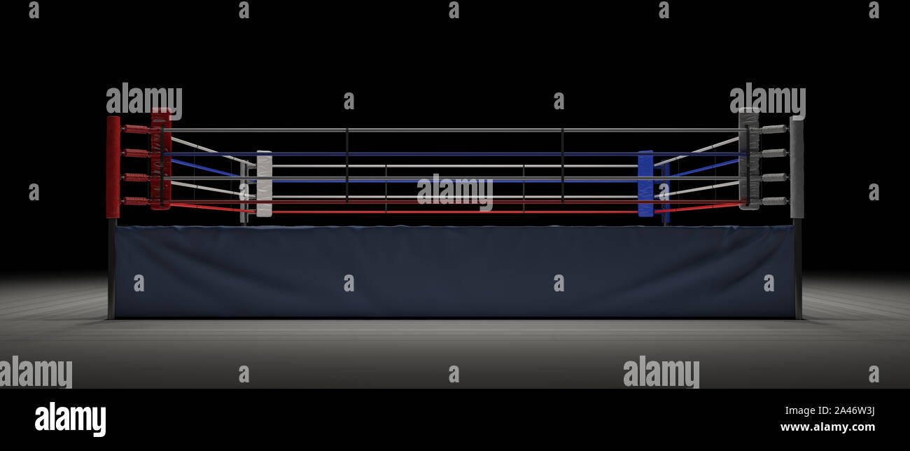 3d rendering of an empty boxing ring in the dark with its center ...