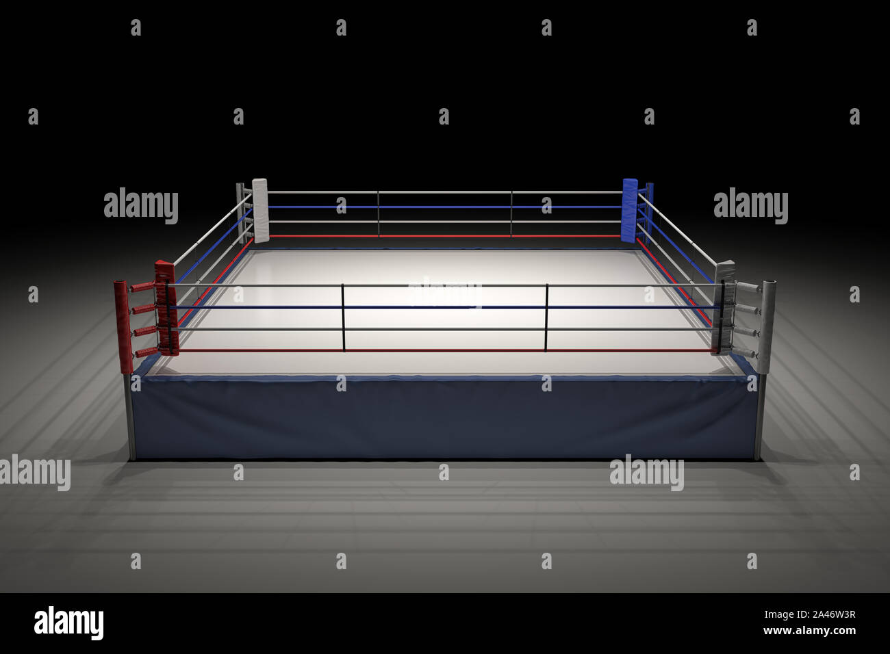 3d rendering of an empty boxing ring in the dark with its center ...