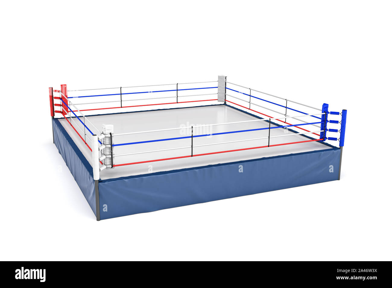 3d rendering of an empty boxing ring in side view to its corner ...