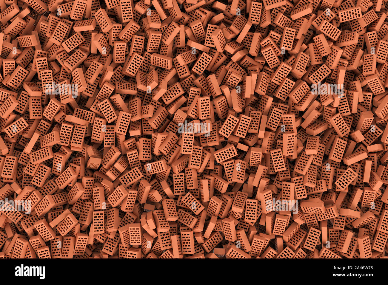 3d rendering of a huge amount of red face bricks lying together in ...