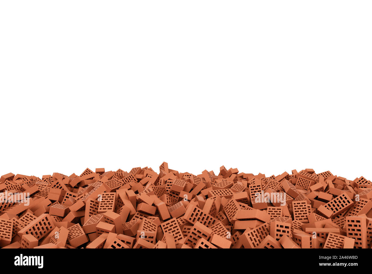 3d rendering of frame made of red bricks lying at the bottom on white ...
