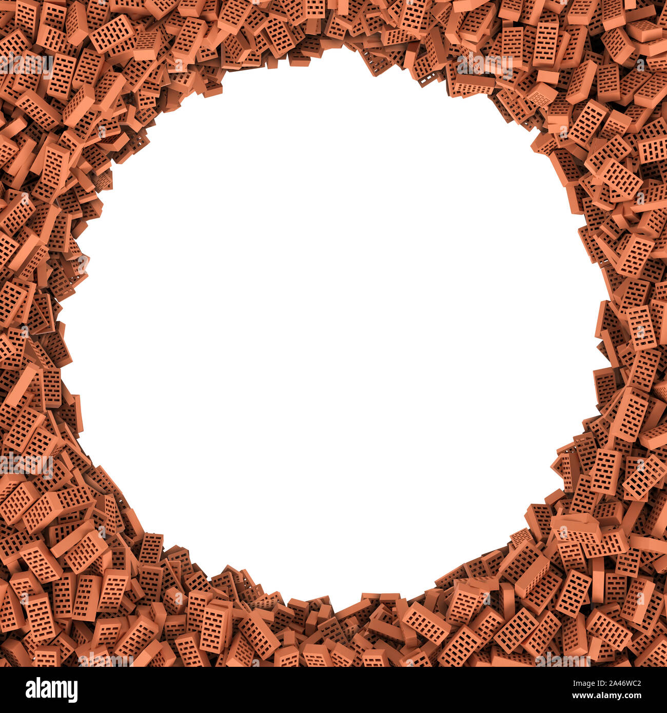 3d rendering of round frame of bricks on white background. Photo frame ...