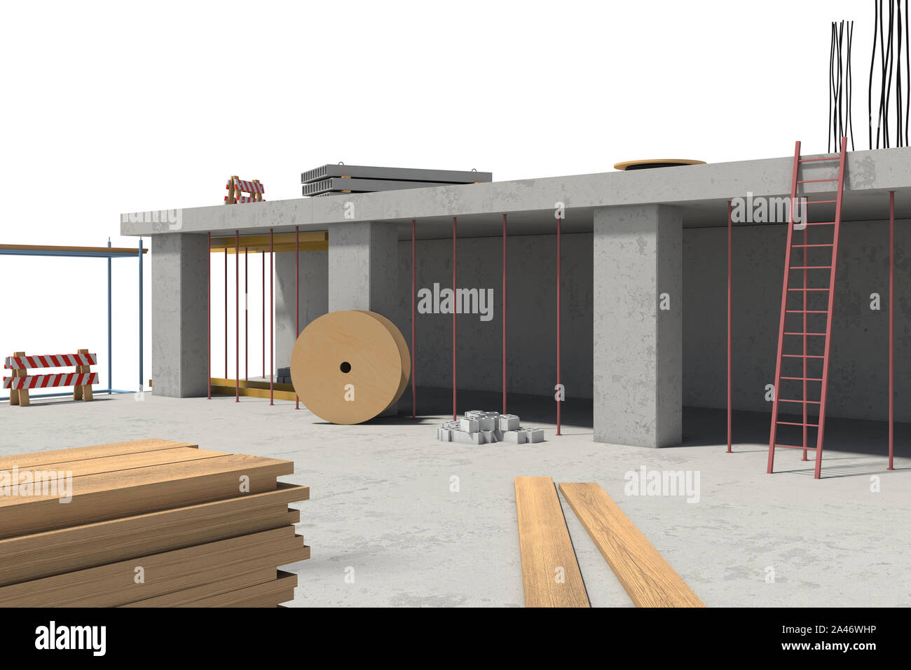 3d rendering of building under construction on the white background ...