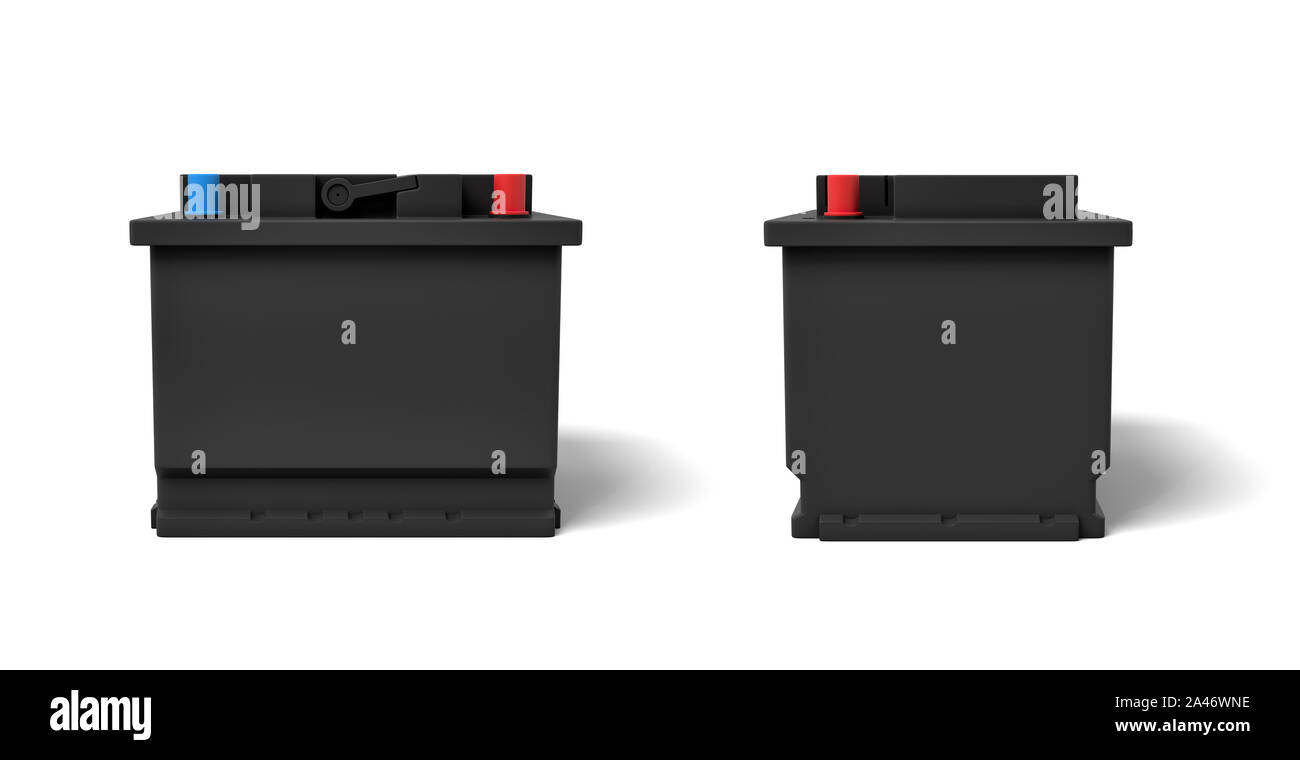 3d rendering of two black car batteries with colorful terminals in ...