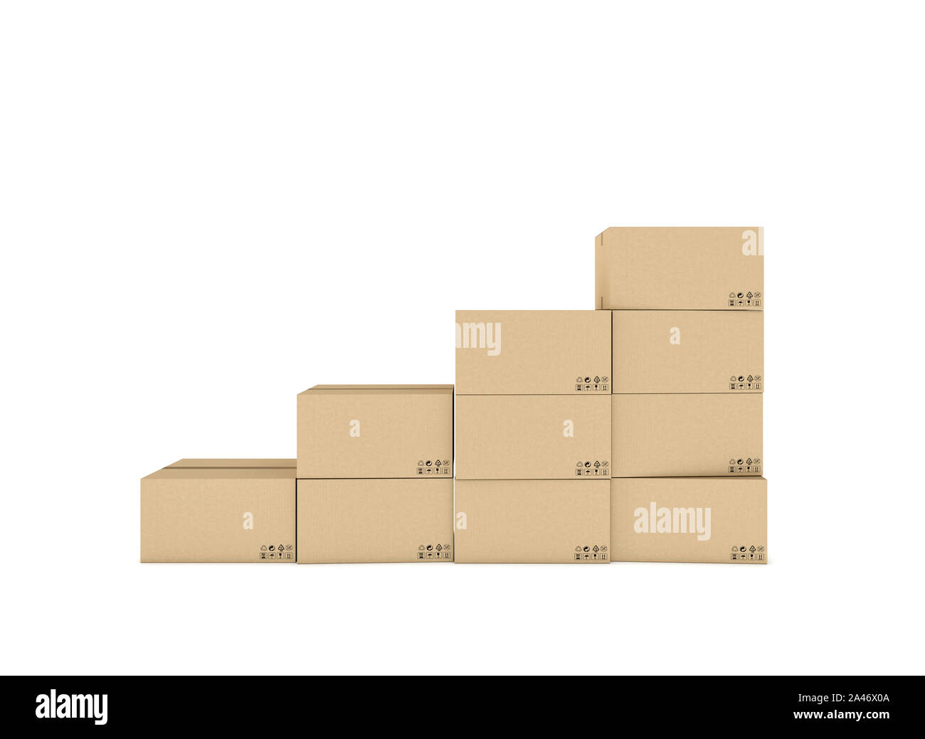 3d rendering of isolated light beige mail cardboard boxes put together ...