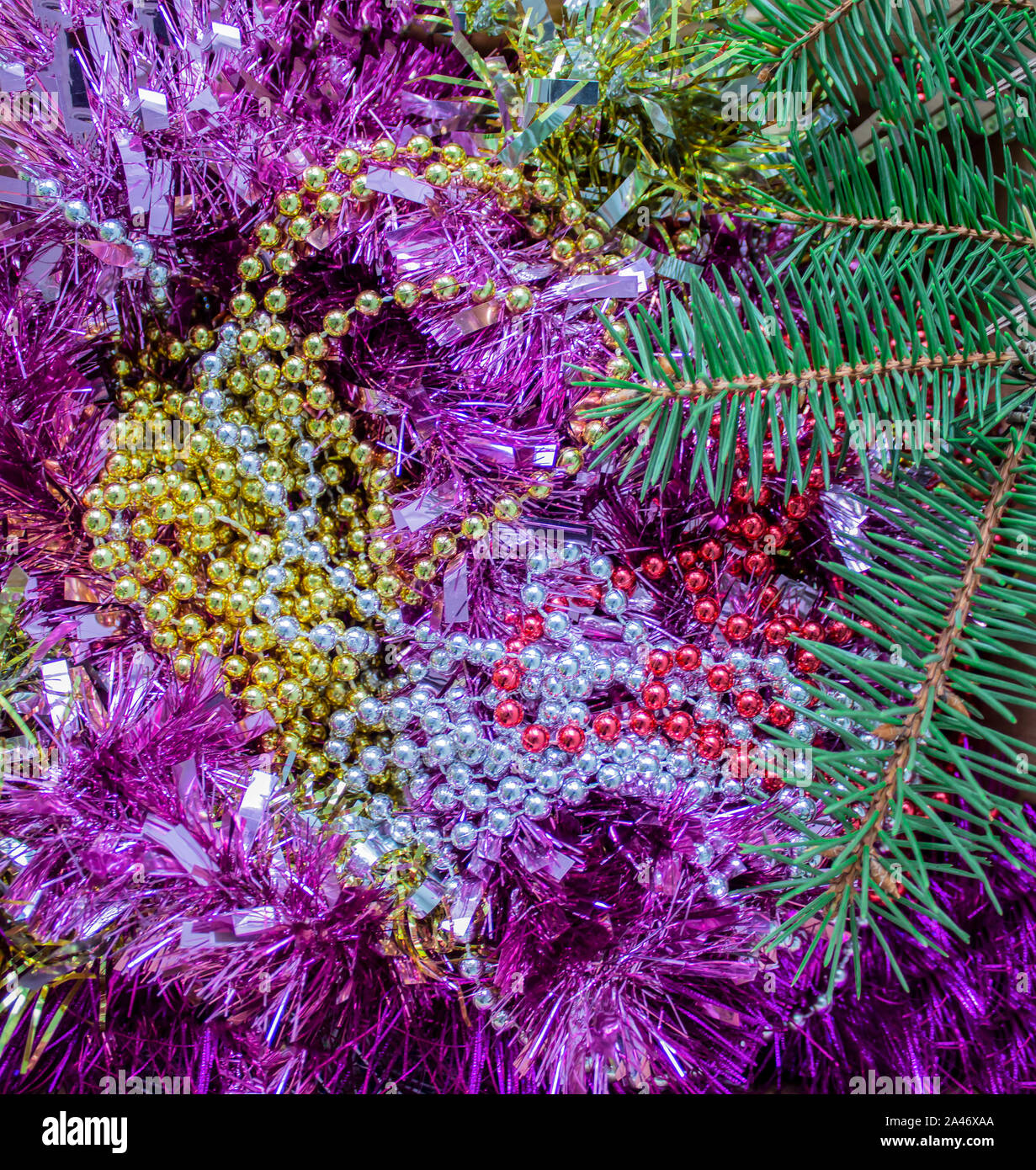 New year's decoration. A branch of green spruce Stock Photo - Alamy
