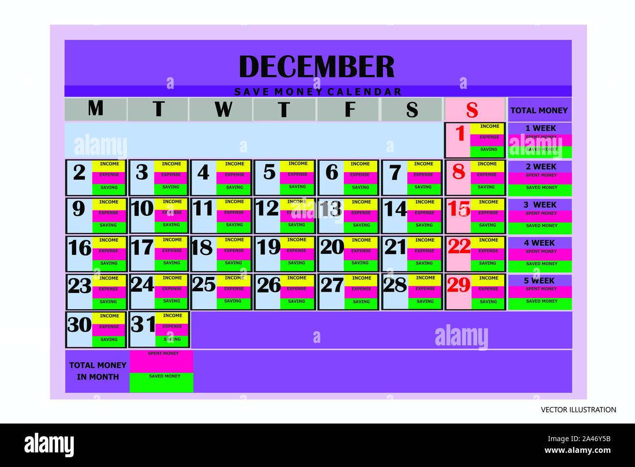 Design calendar month december 2019. Save money calendar 2019. Calendar ...