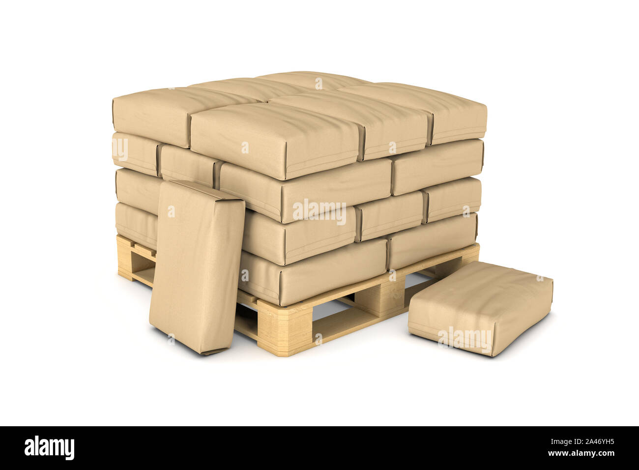 3d rendering of large paper bags rest on a pallet isolated on the white ...